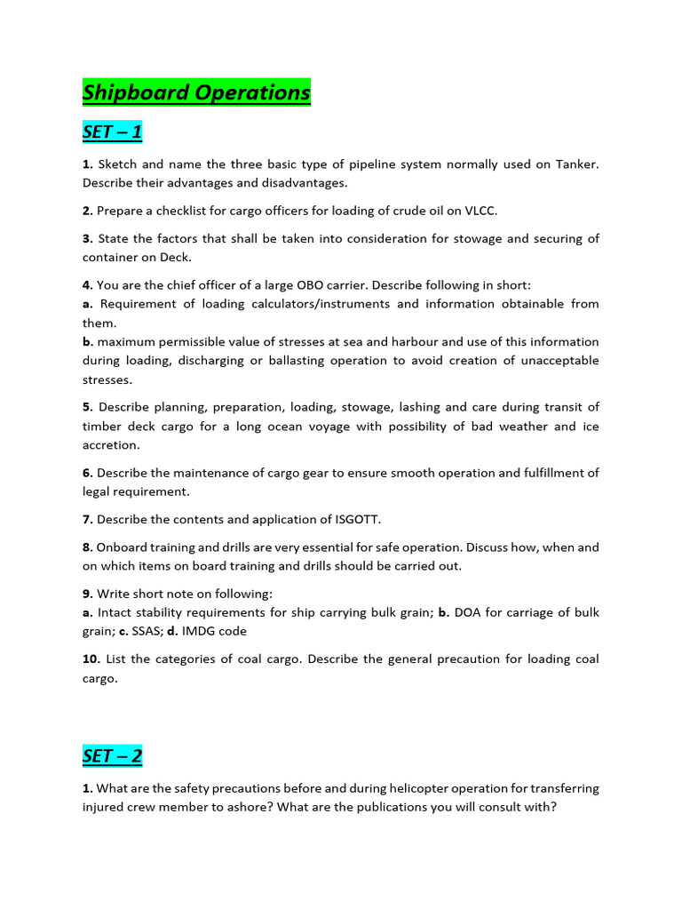 Shipboard Operations Questions Set | PDF | Oil Tanker | Ships