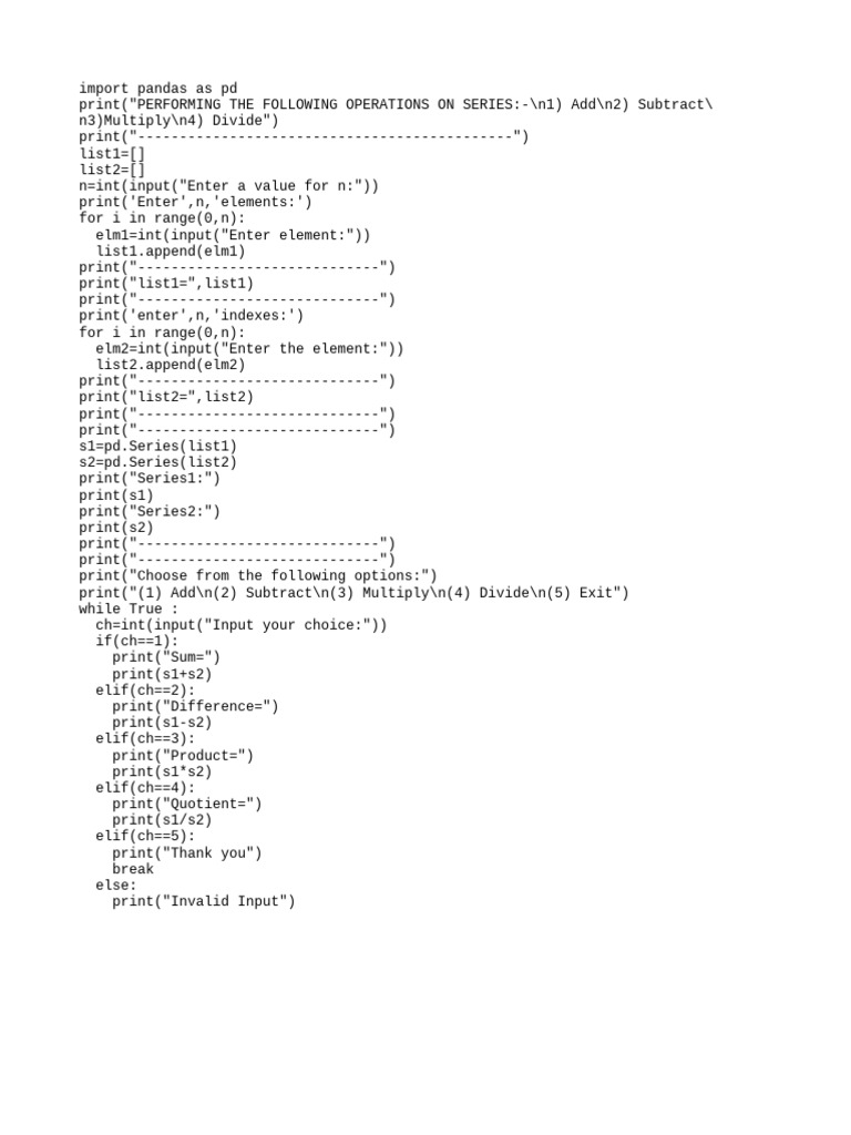 Arithmetic Operations As Series | PDF