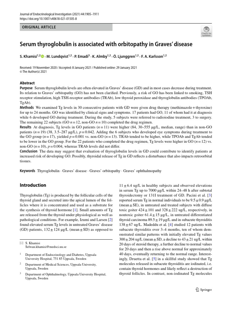 Thyroglobulin Levels and Graves' Orbitopathy | PDF | Thyroid | Thyroid ...