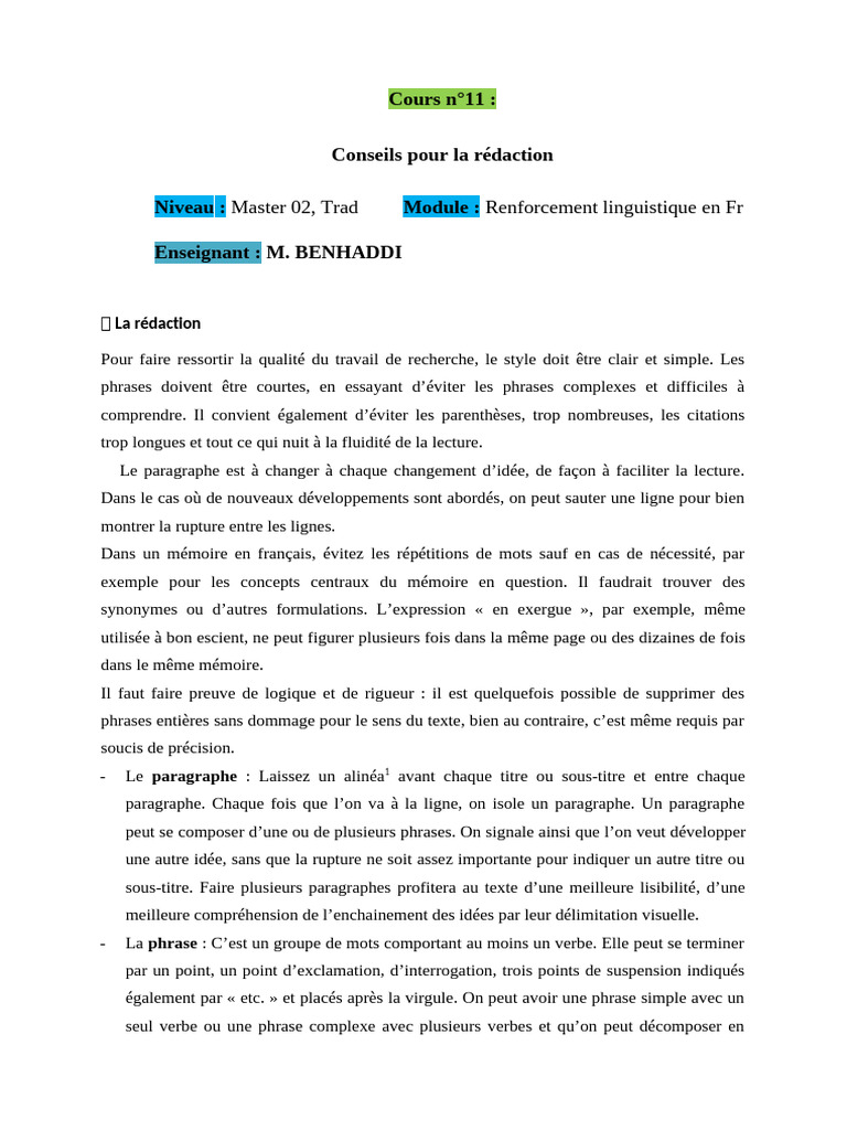 Conseils pour une rédaction efficace | PDF | Phrase | Verbe