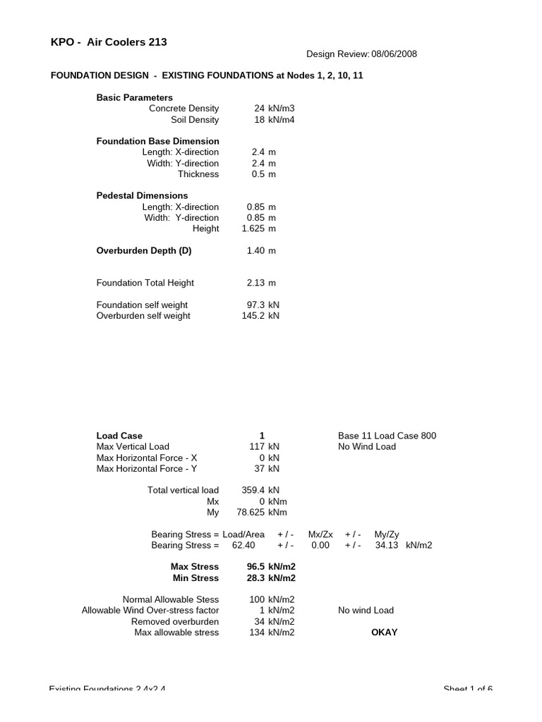 Existing Foundations - Review Calculations 08jun08 With Correct Sizes ...