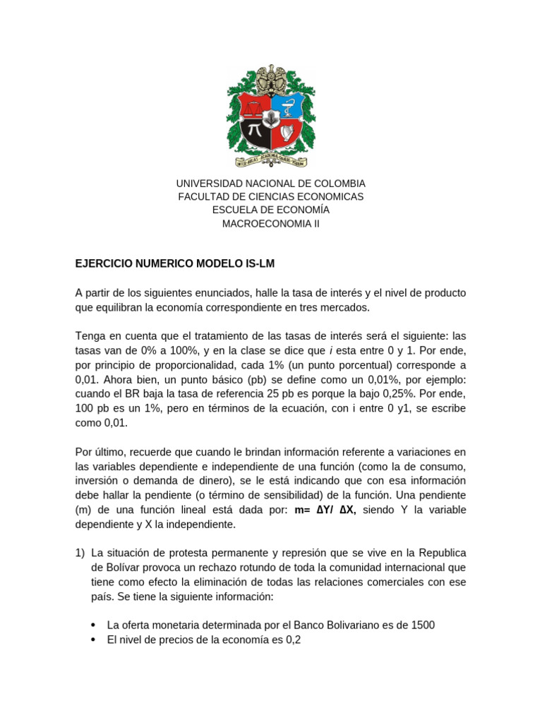Ejercicio Numerico IS-LM | PDF | Macroeconómica | Ciencias económicas