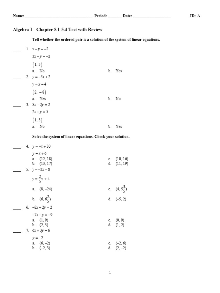ExamView - Algebra 1 - Chapter 5A Test | PDF | Algebra | Applied ...