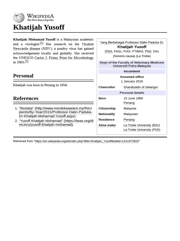 Khatijah Yusoff: Malaysian Virologist | PDF
