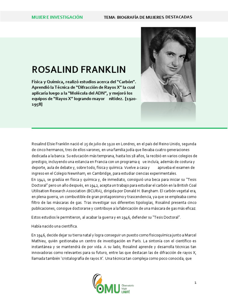 Rosalind Franklin: Pionera del ADN | PDF