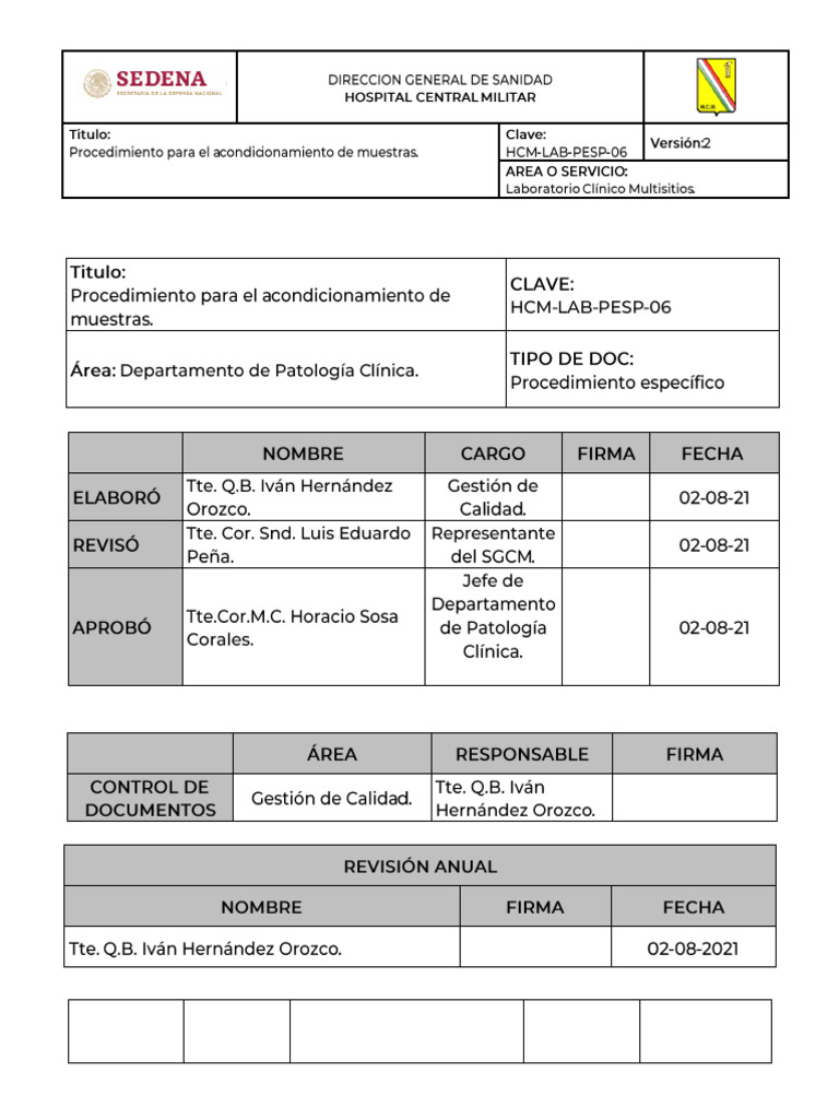 HCM-LAB-PESP-06 ACONDICIONAMIENTO DE MUESTRAS REV 6 | PDF