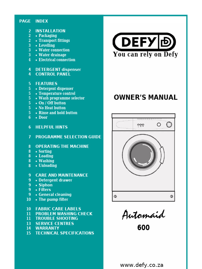 User Manual Defy Automaid 600 (English - 16 Pages) | PDF
