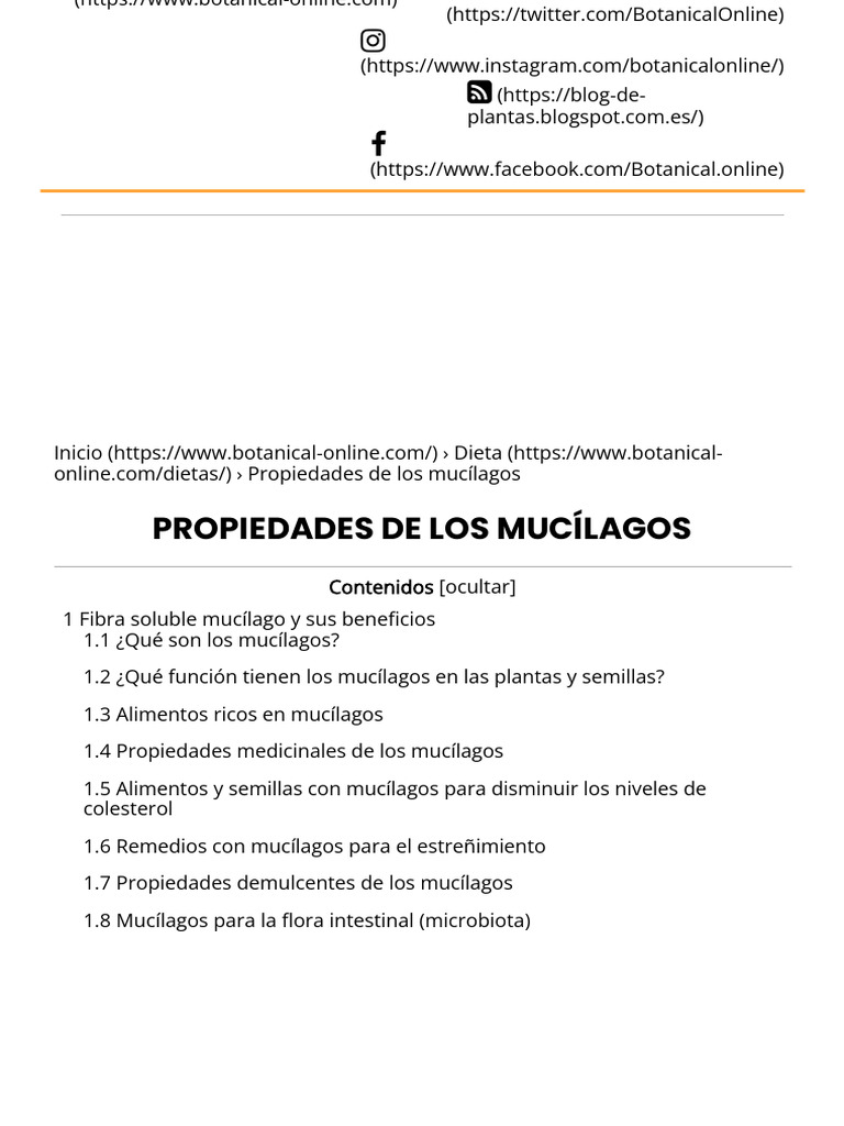 Propiedades de Los Mucílagos - Botanical-Online | PDF | Heces | Fibra ...