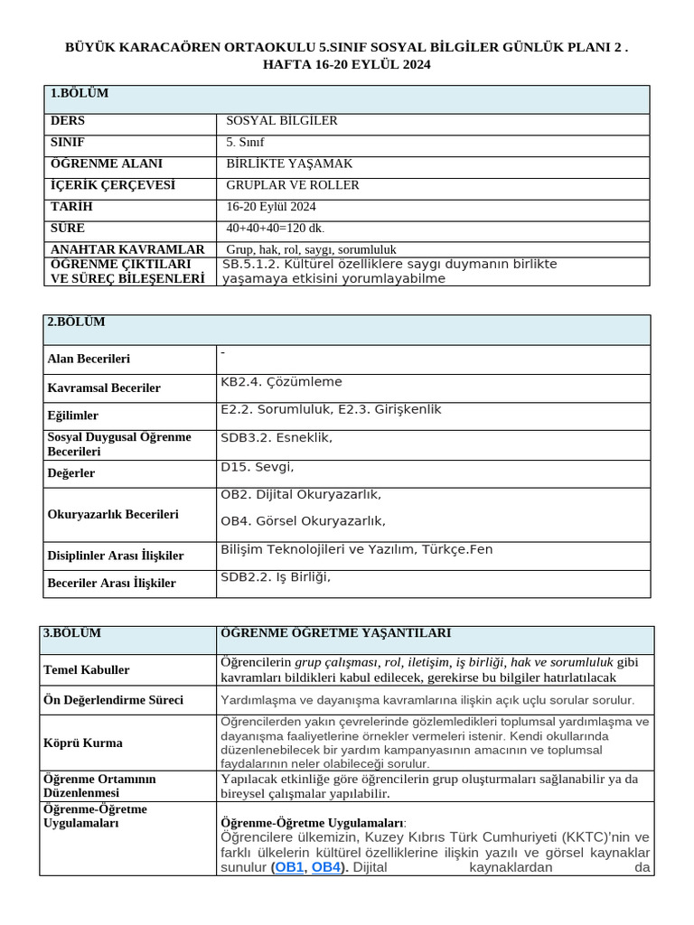 5.-Sinif-Sosyal-Bilgiler-2.-Hafta-16-20-Eylul-Gunluk-Ders-Plani-2 | PDF