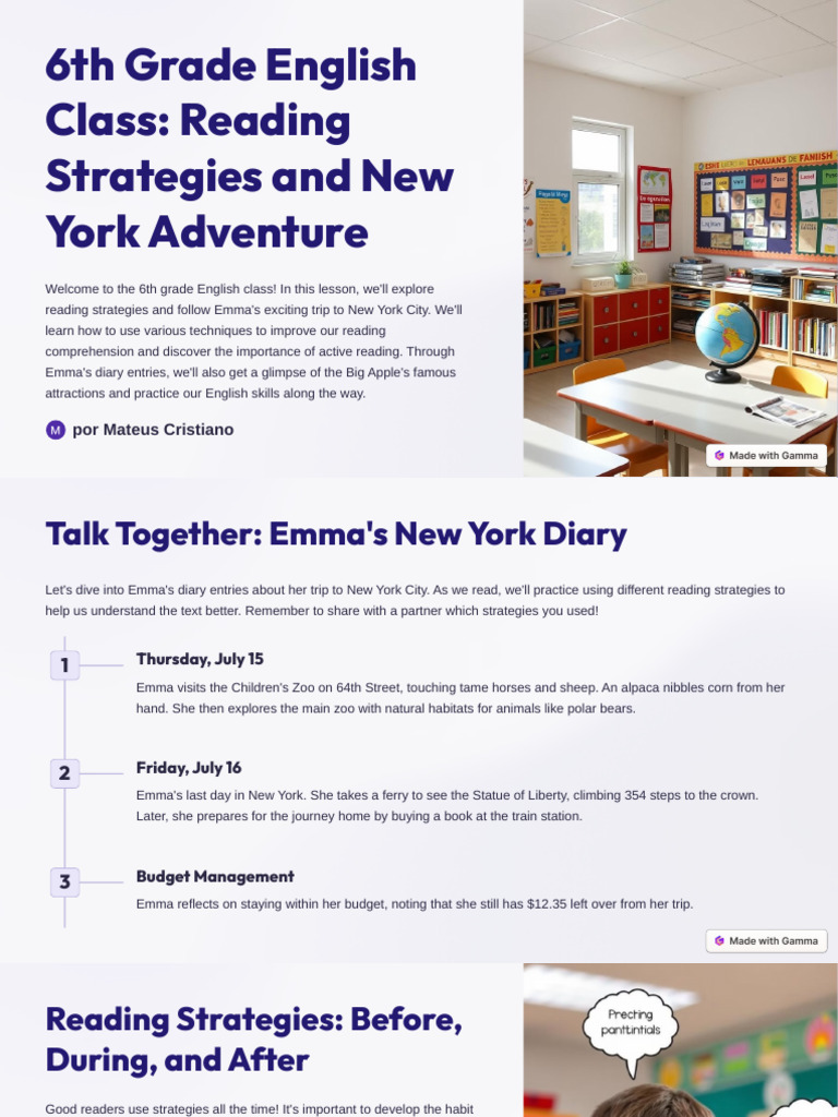 6th Grade English Class Reading Strategies and New York Adventure | PDF | Reading Comprehension ...