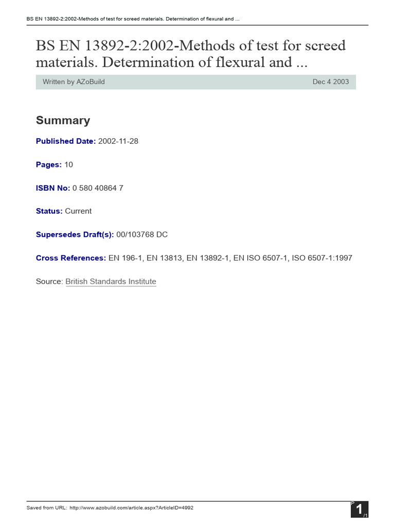 BS en 13892 22002 Methods of Test For Screed Materials Determination of ...