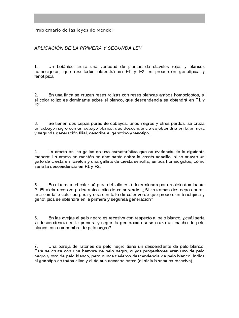 Problemas de Genética Mendeliana | PDF | Dominancia (Genética) | Cigosidad