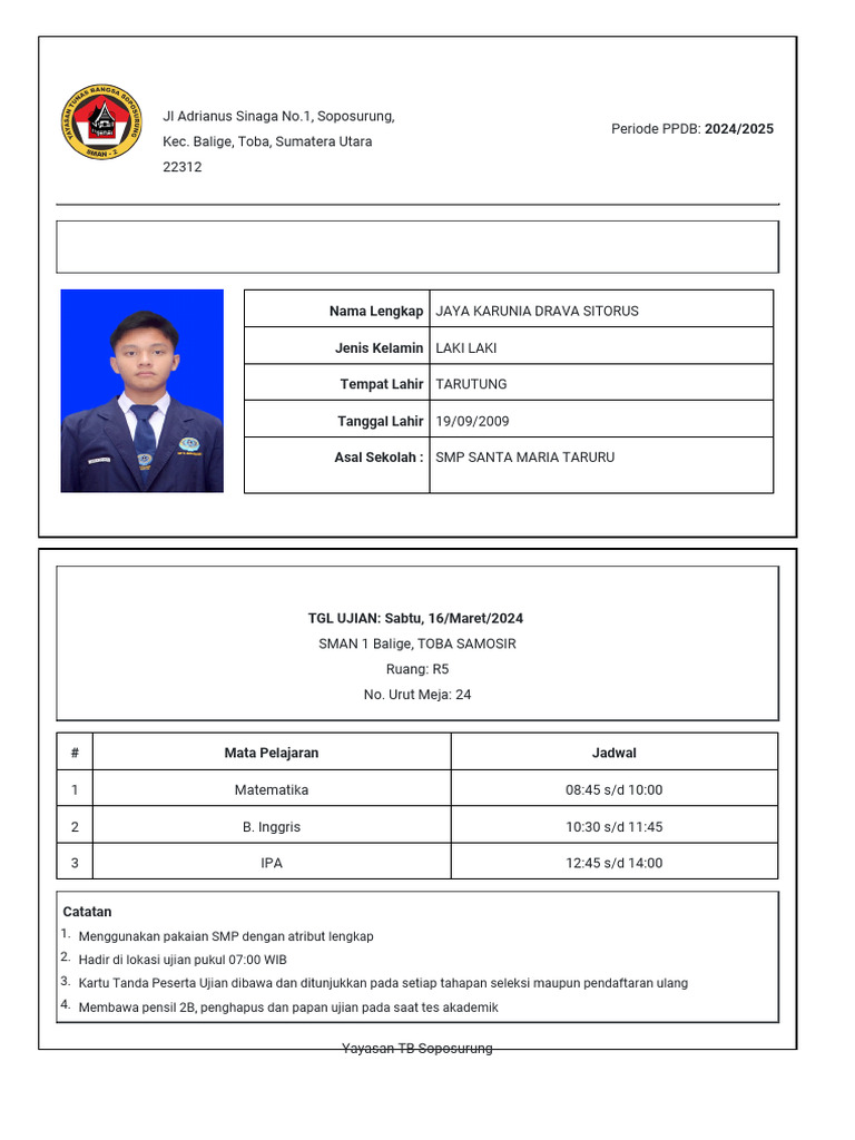 Kartu Tanda Peserta Ujian 305 78 47375 | PDF