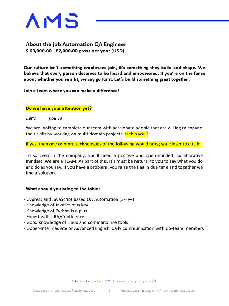 Automation QA Engineer JD | PDF | Cognition