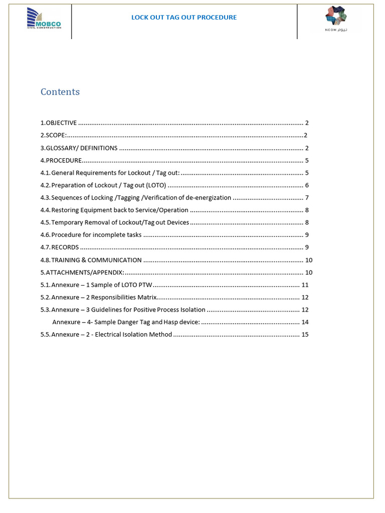 LOTO Procedure MOBCO NRC-25 | PDF | Safety