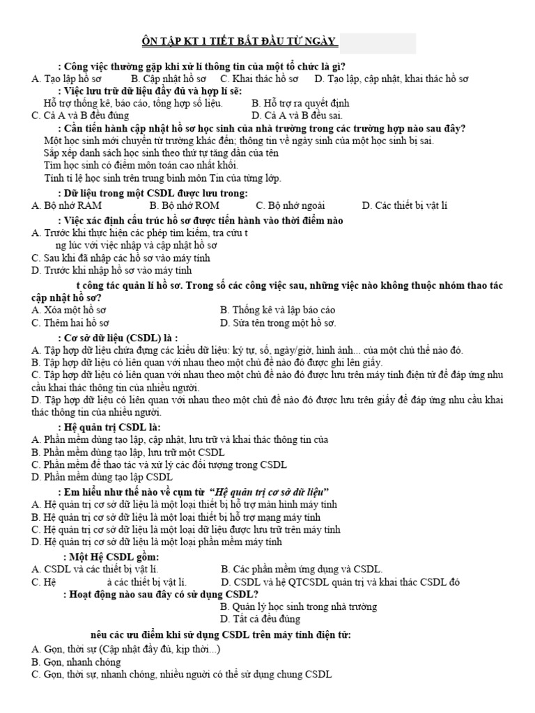 On Tap Ktra (Tu Bai 1 Den Bai 3 | PDF