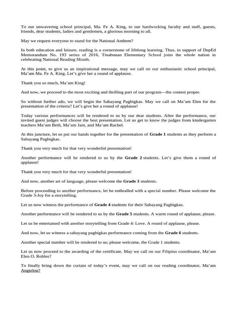 Script For National Reading Month | PDF