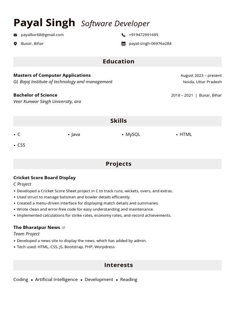 Payal Singh Resume | PDF