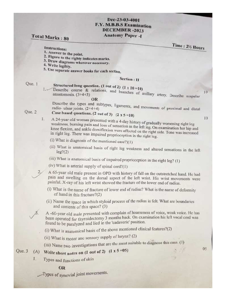 Anatomy Paper 1 2022 | PDF