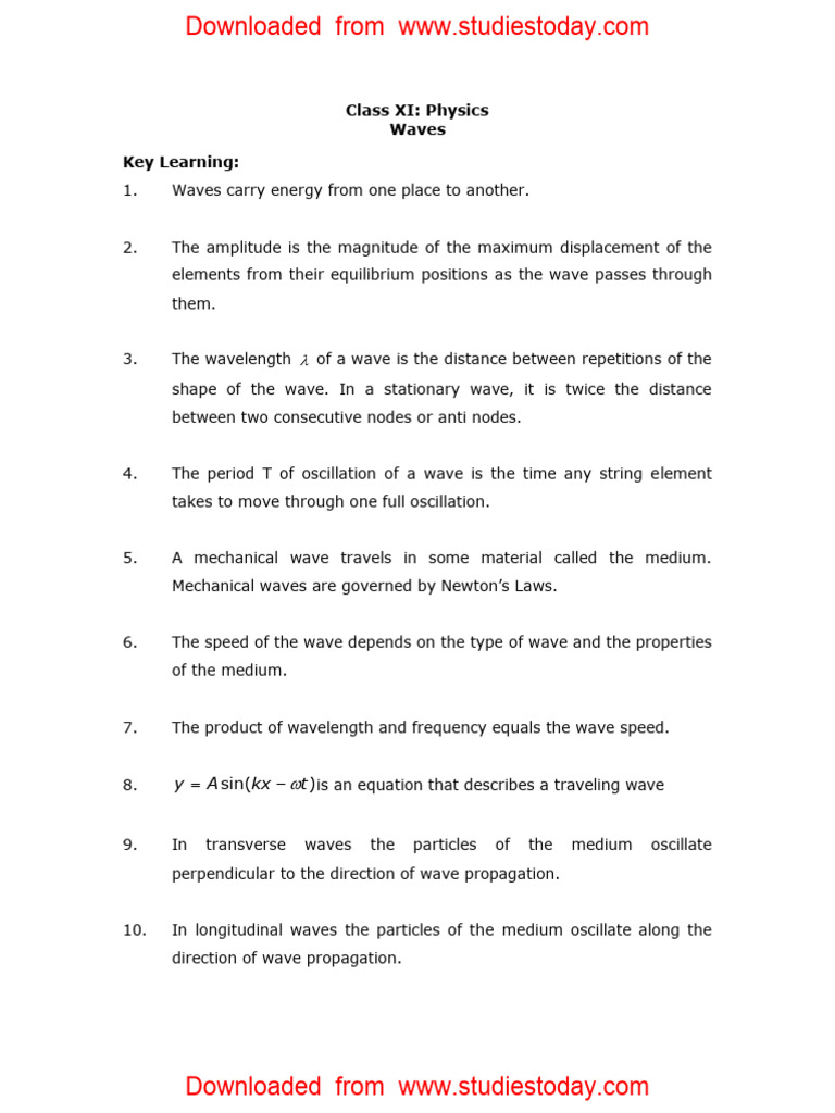 CBSE Class XI Physics Chap 15 - WAVES - ReferenceNotes | PDF | Waves ...