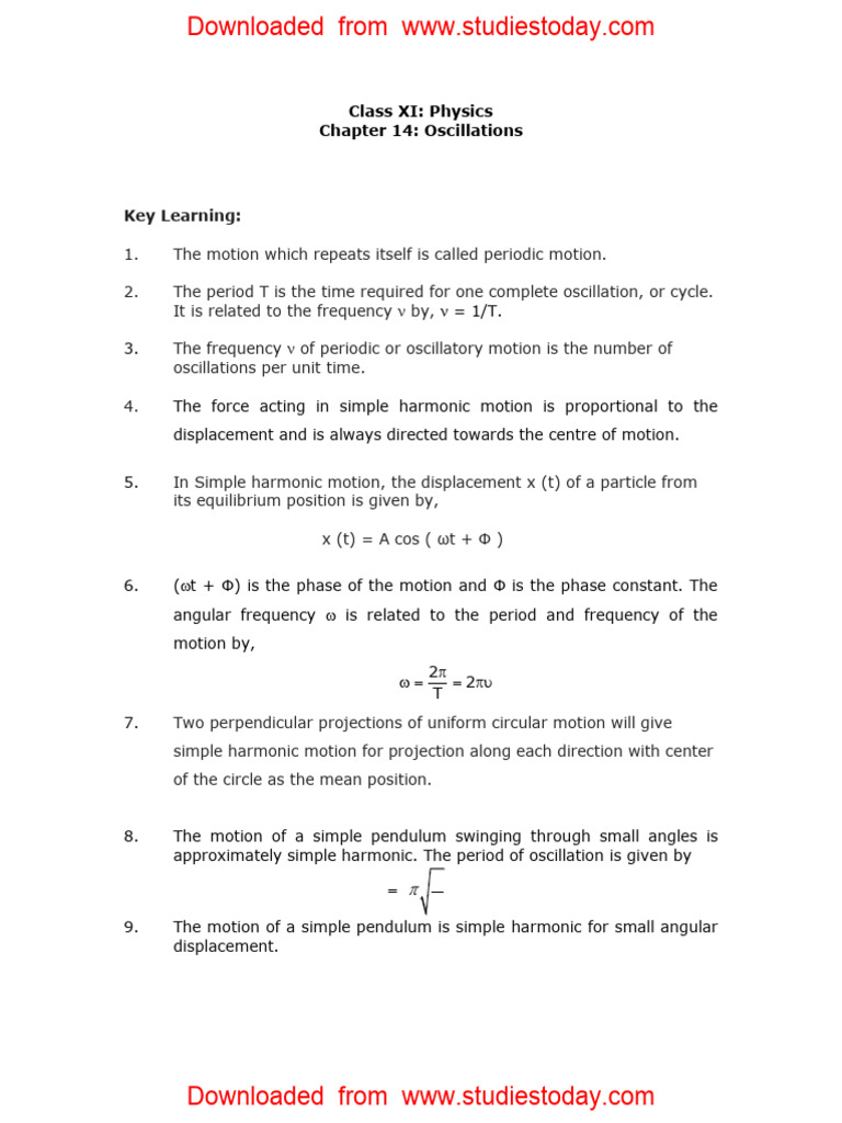 Cbse Class Xi Physics Chap 14 - Oscillations - Notes | PDF ...