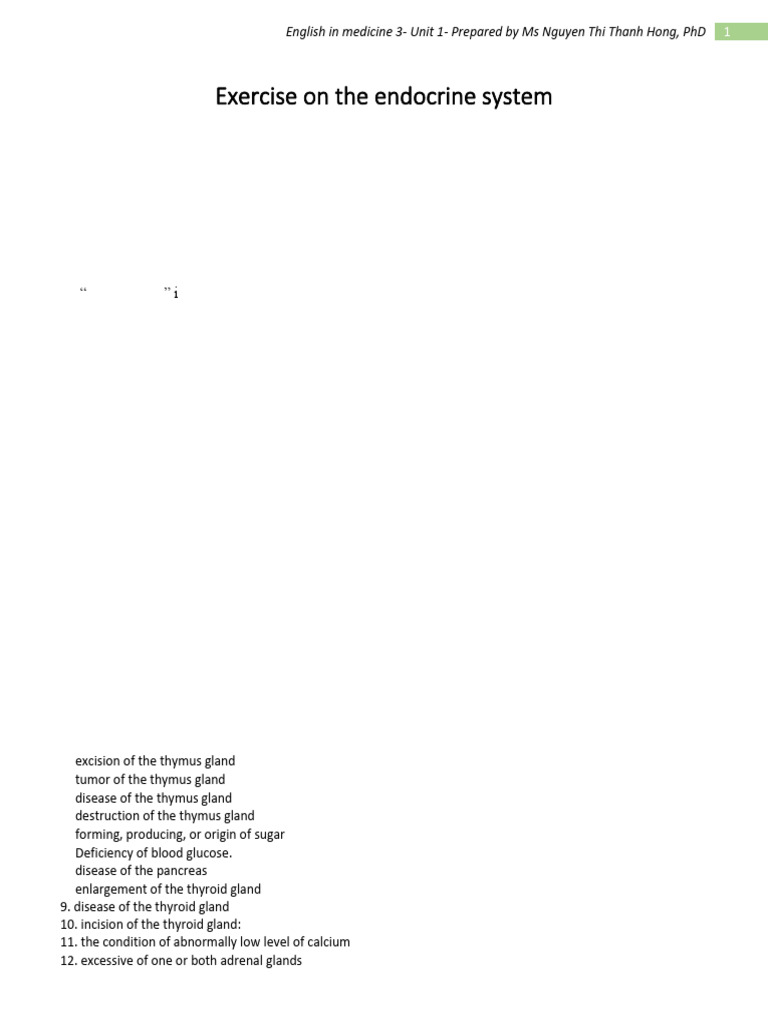 Exercise on the Endocrine System | PDF | Endocrine System | Glands