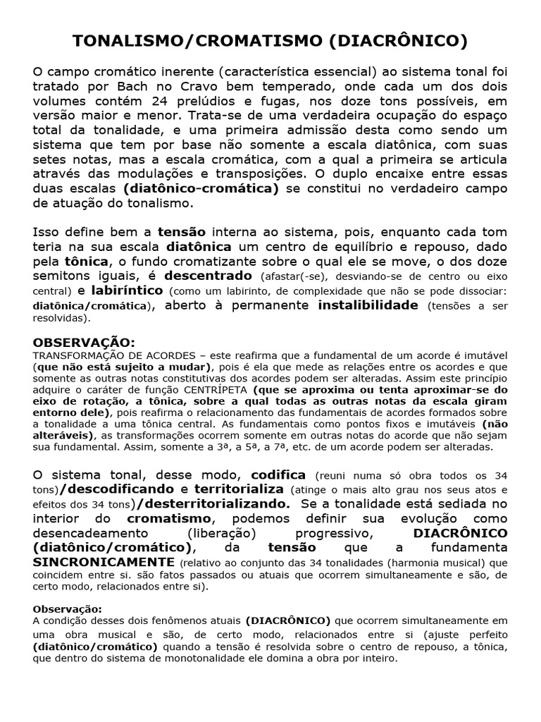 Tonalismo Cromatismo Diacrônico...Terminada | PDF | Escala (música ...