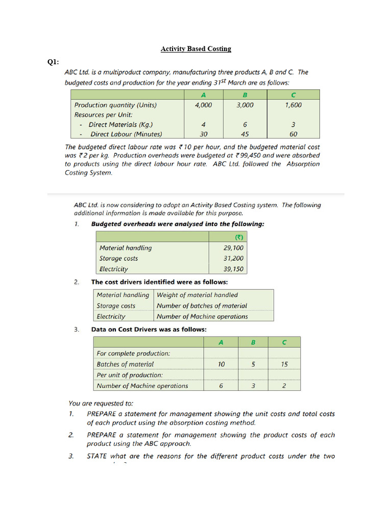 Activity Based Costing Analysis | PDF