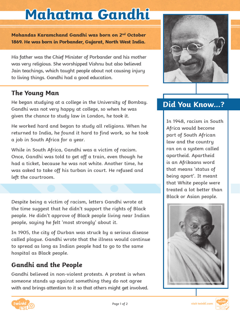 Gandhi Reading Comprehension | PDF | English As A Second Or Foreign ...
