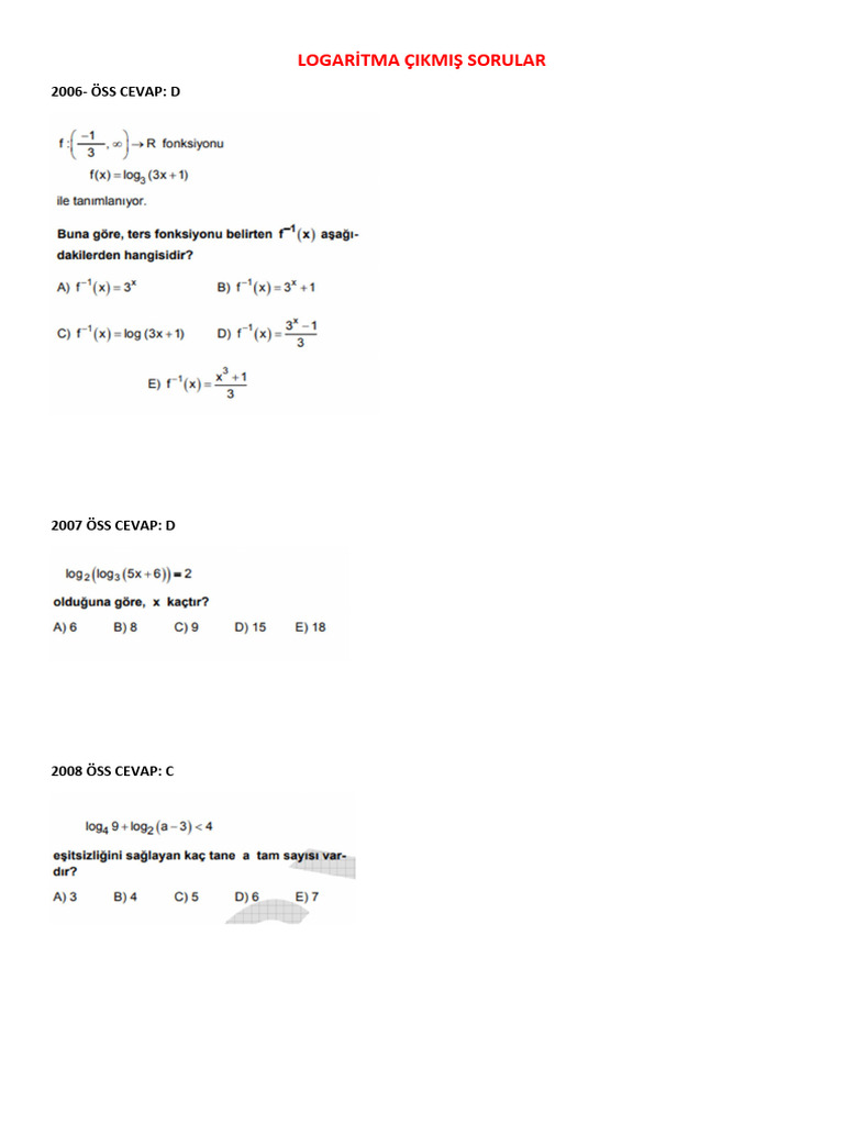 Logaritma Çıkmış Sorular | PDF