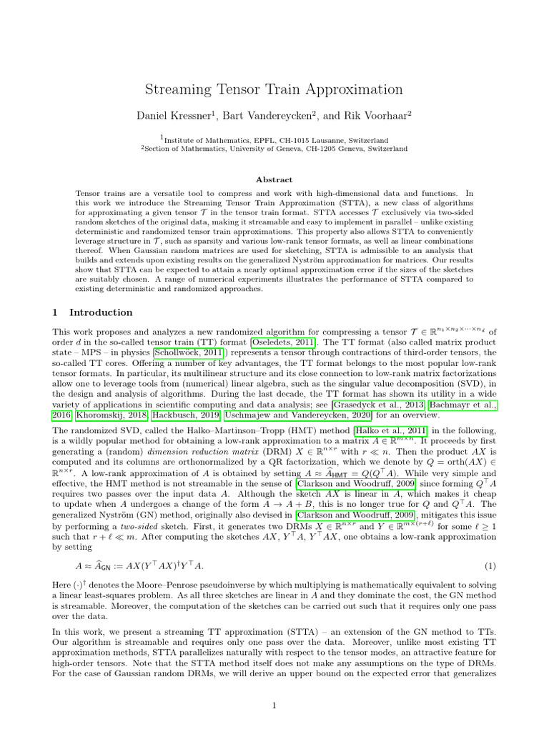 Streaming Tensor Train Approximation | PDF | Matrix (Mathematics) | Tensor