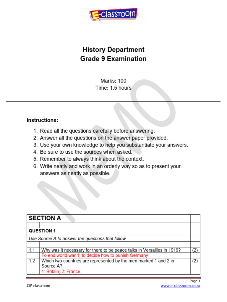gr09 History Term2 Pack01 Practice Paper Memo | PDF | Nazi Germany ...