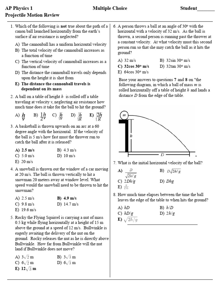 Projectile Motion Multiple Choice_241020_021446 | PDF | Mechanics | Classical Mechanics