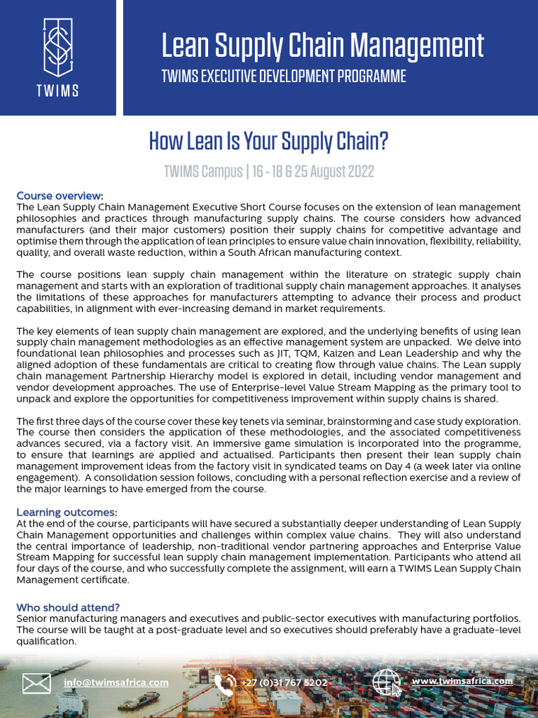 TWIMS Brochure Lean Supply Chain Management v2 2202 | PDF | Lean ...