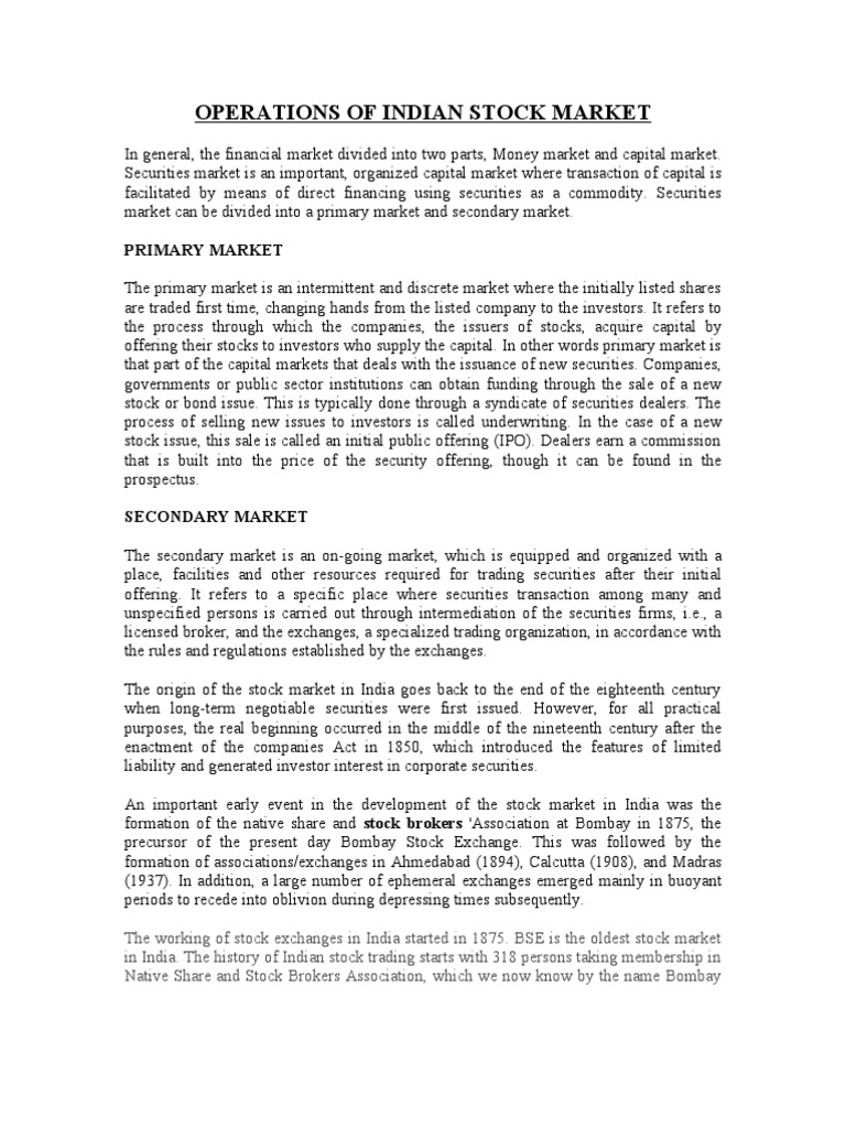 Handout-Operations of Indian Stock Market | PDF | Securities (Finance ...