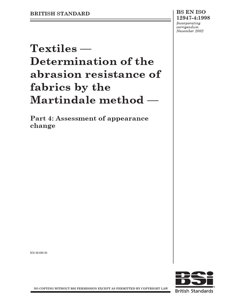 BS en Iso 12947-4-1998 (2008) | PDF | Textiles | Copyright