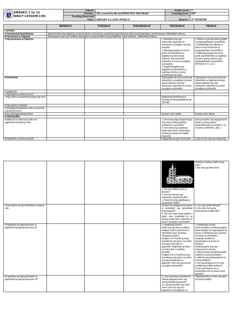DLL - Epp 5 - Q3 - W3 | PDF
