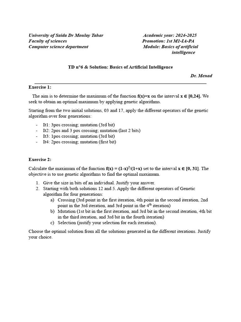 TD 06 Solution | PDF | Mathematical Optimization | Genetic Algorithm