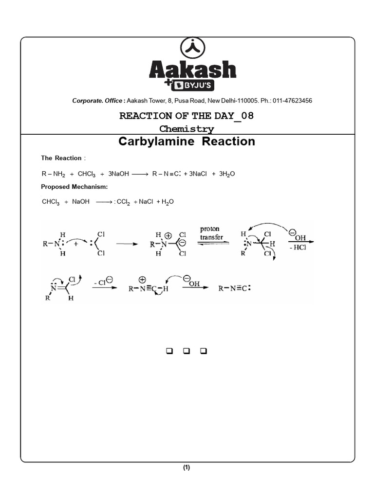 08 Carbylamine Reaction | PDF | Amine | Molecules