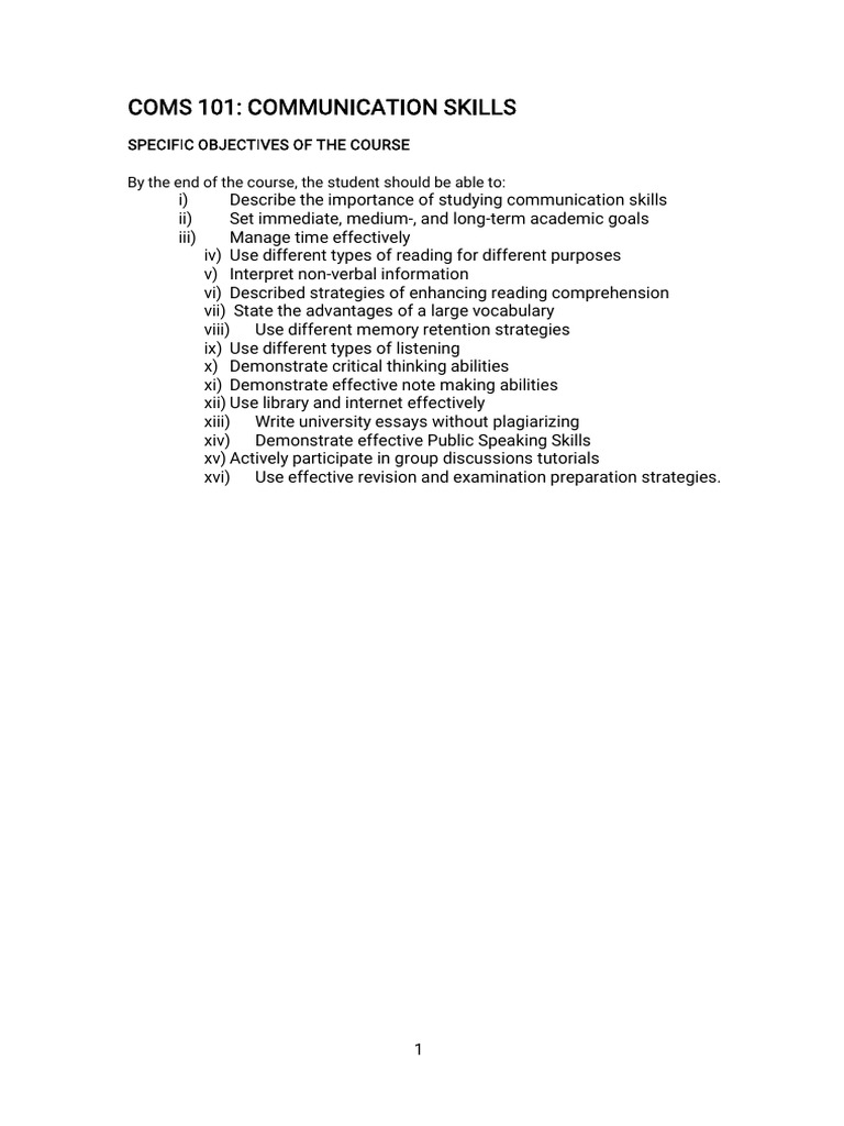 2024 COMS 101 COM SKILLS HANDOUT | PDF | Communication | Nonverbal Communication