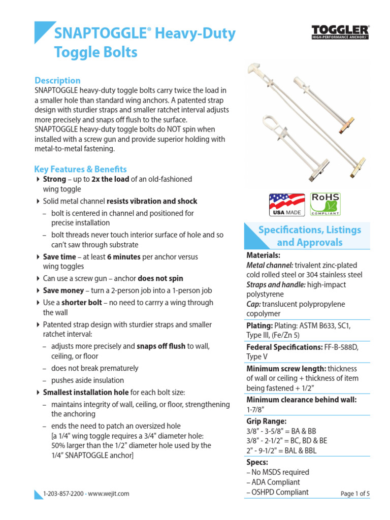 SNAPTOGGLE®-Heavy-Duty-Toggle-Bolts | PDF | Screw | Building Materials