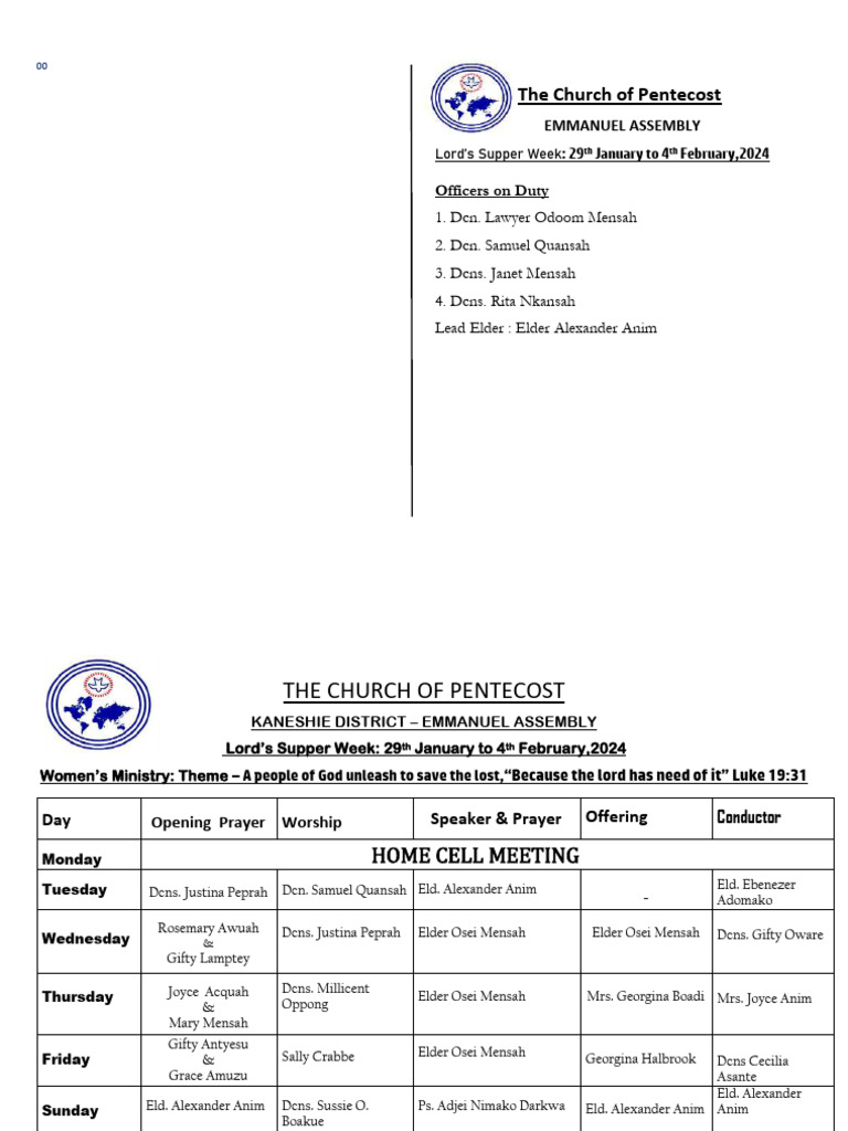 Lords Supper Program - January | PDF