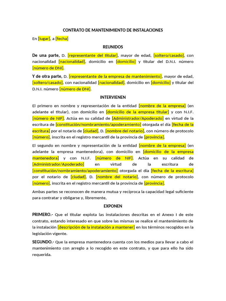 Contrato de Mantenimiento Modelo 1 | PDF | Business