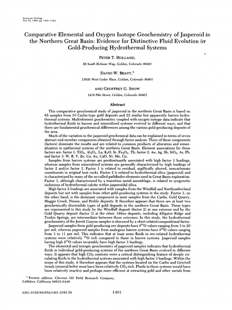 Comparative Elemental and Oxygen Isotope Geochemistry of Jasperoid, in ...