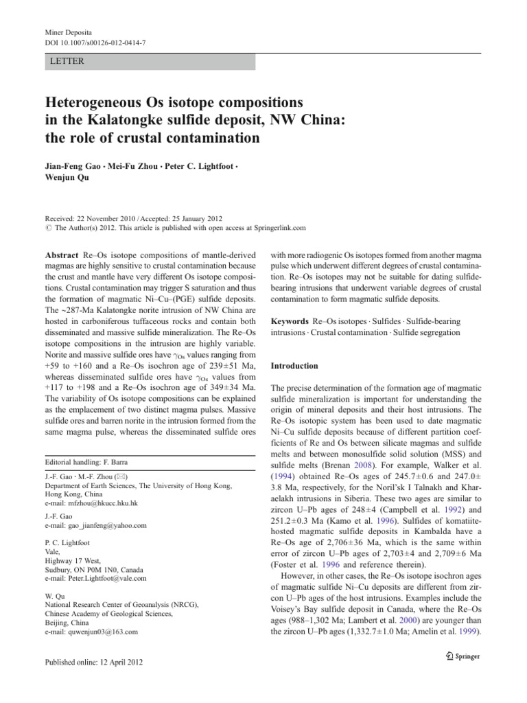 Heterogeneous Os isotope compositions | PDF | Magma | Ore