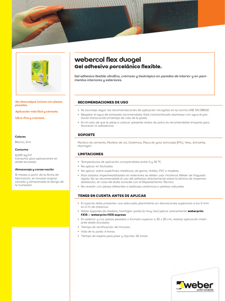 Webercol Flex Duogel-2 | PDF | Mortero (Albañilería) | Hormigón