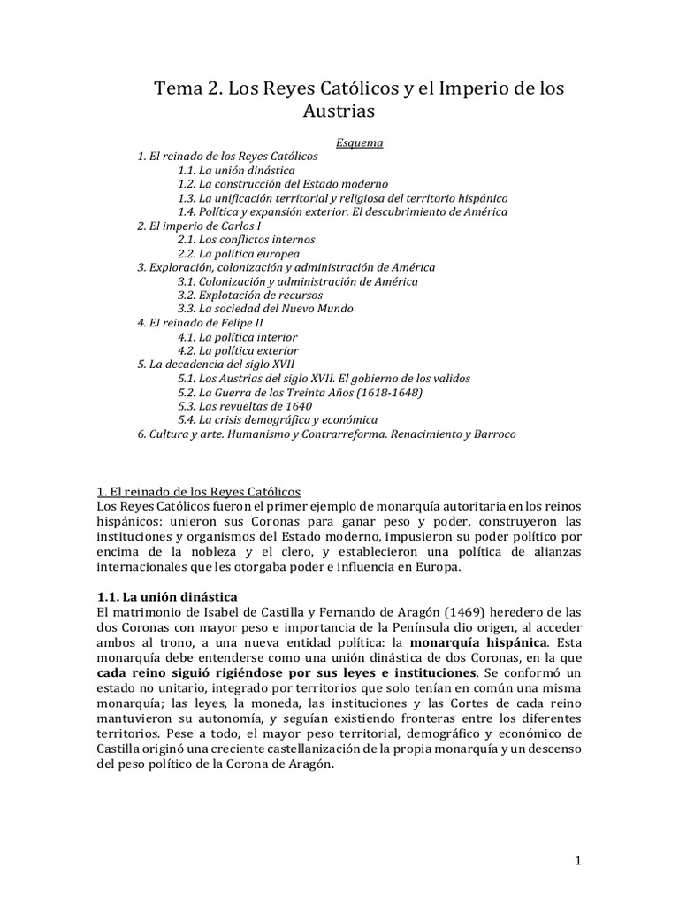 Tema 2 - Reyes Catolicos y Austrias | PDF | Imperio español | Cristobal colon
