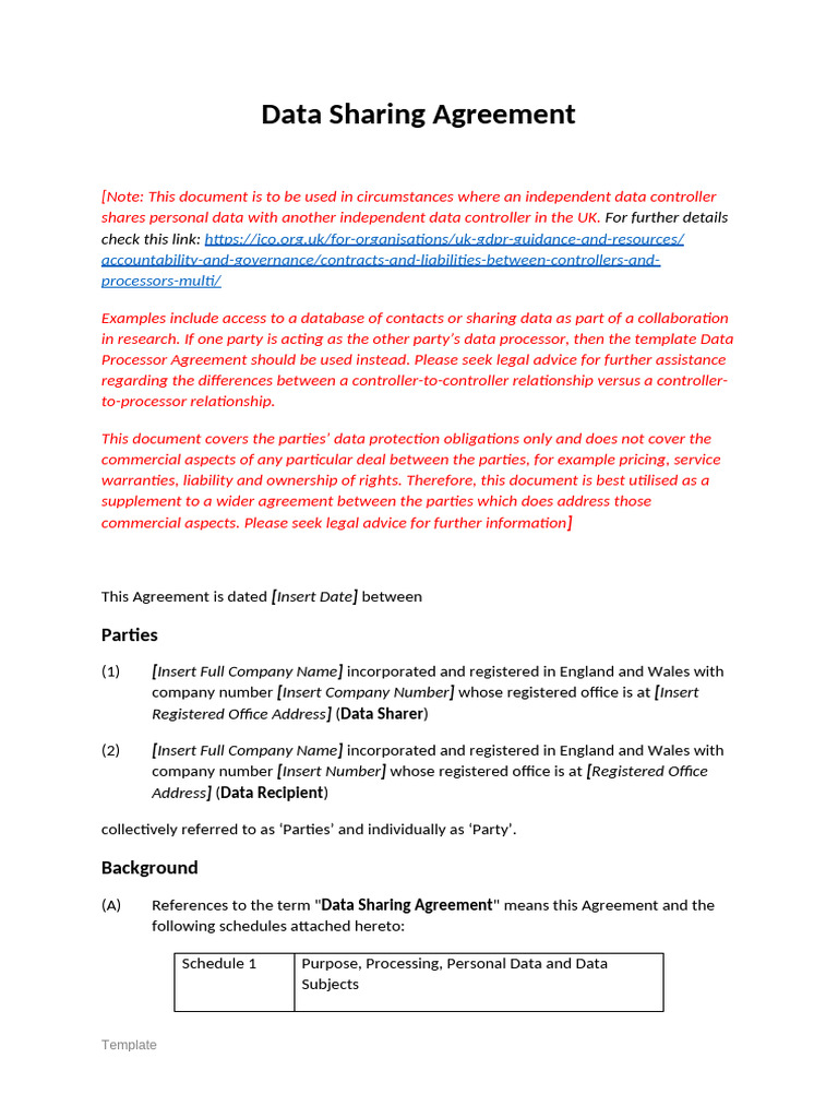 Data Sharing Agreement Template | PDF | Indemnity | Breach Of Contract