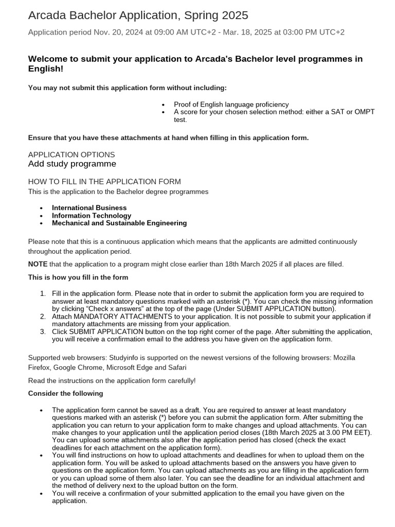 Arcada Bachelor Application Guide | PDF | Identity Document | Academic Degree