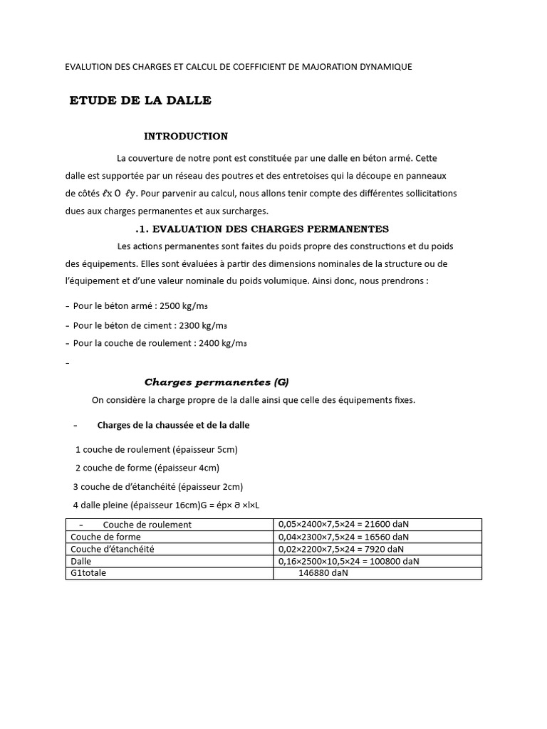 Evalution Des Charges Et Calcul de Coefficient de Majoration Dynamique ...